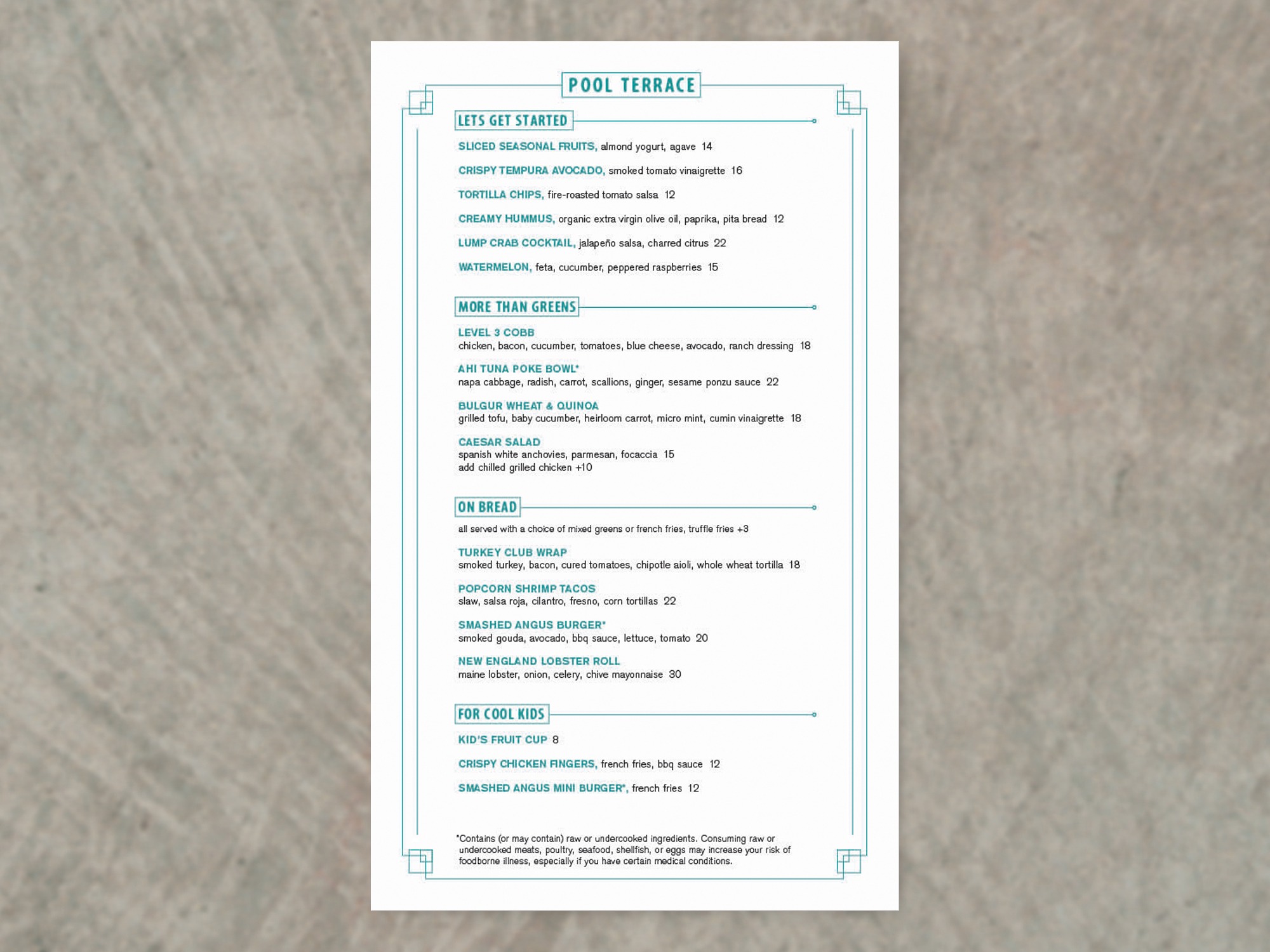 Pool Menu (#0116) - Cleveland Menu Printing