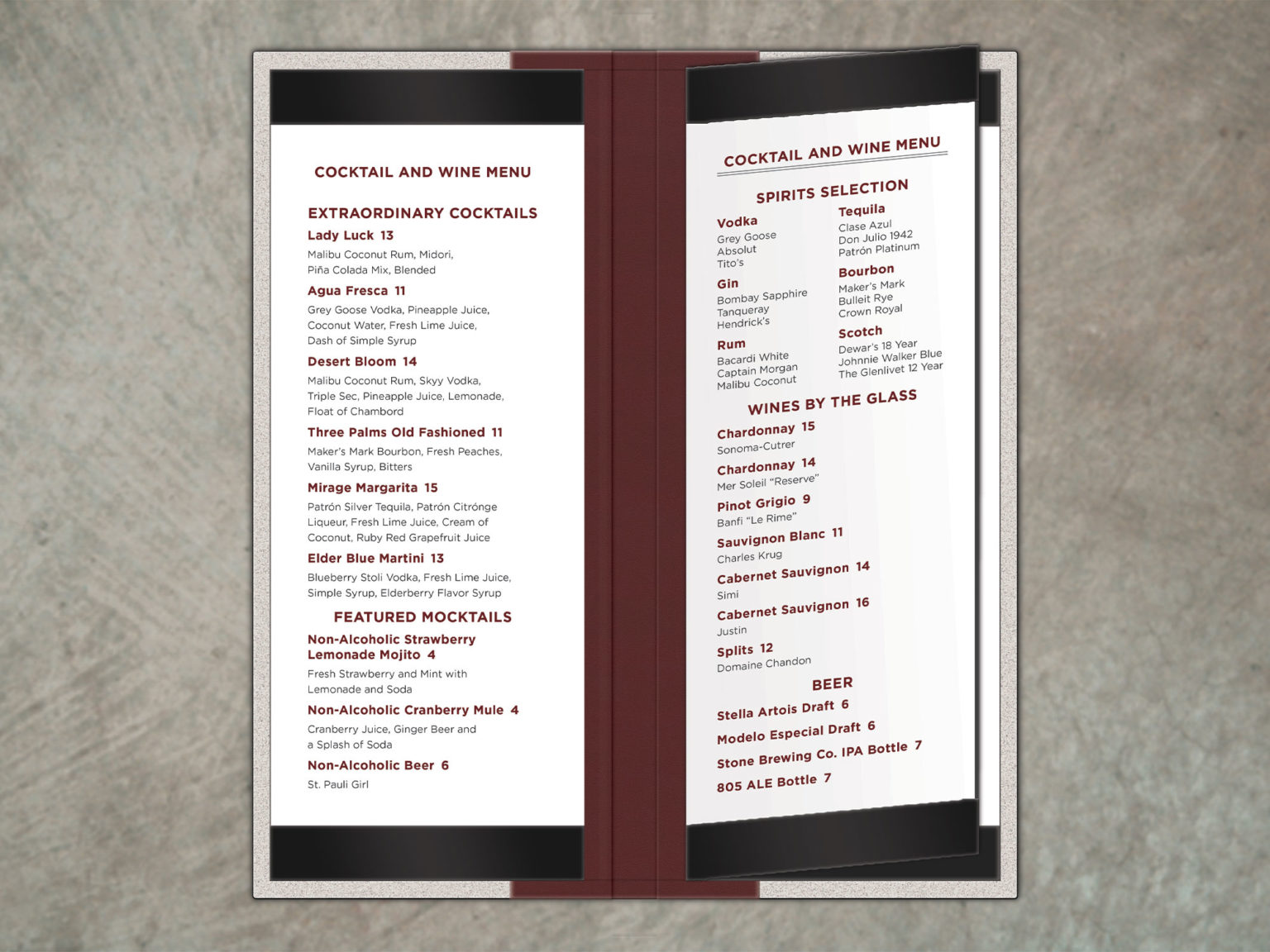 Bar / Cocktail / Dessert Menu (#0132) - Cleveland Menu Printing